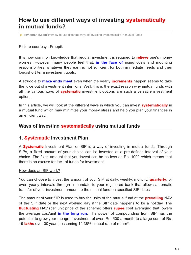 How To Use Different Ways of Investing Systematically in Mutual Funds ...