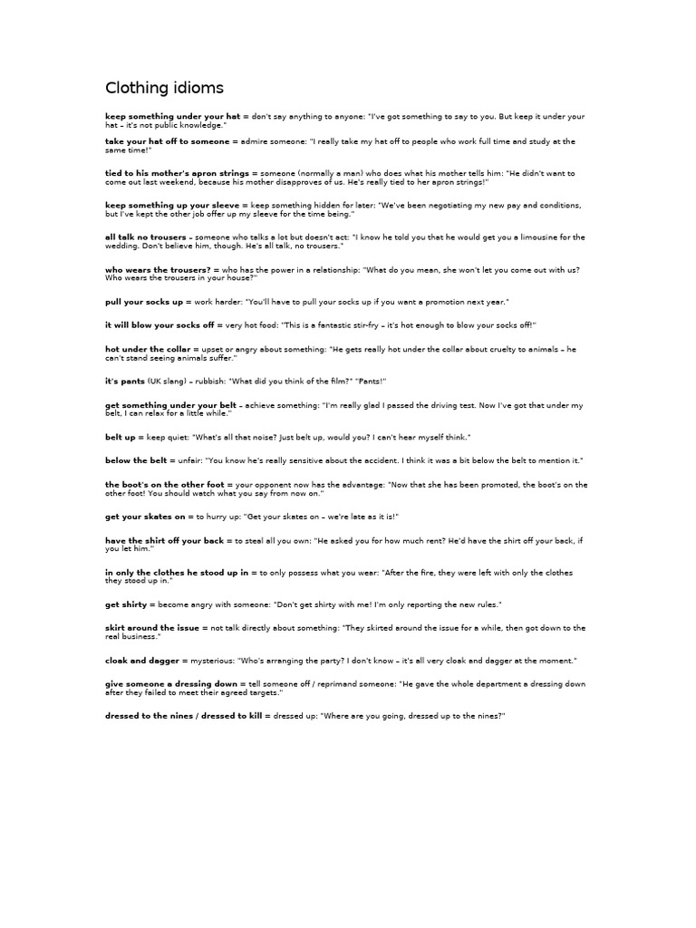 Clothing Idioms Explained | PDF | Fashion | Clothing