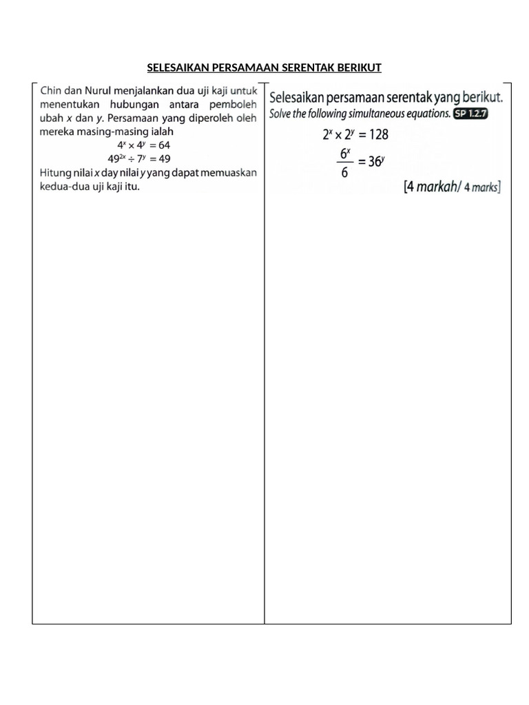 Latihan Indeks Persamaan Serentak Pdf
