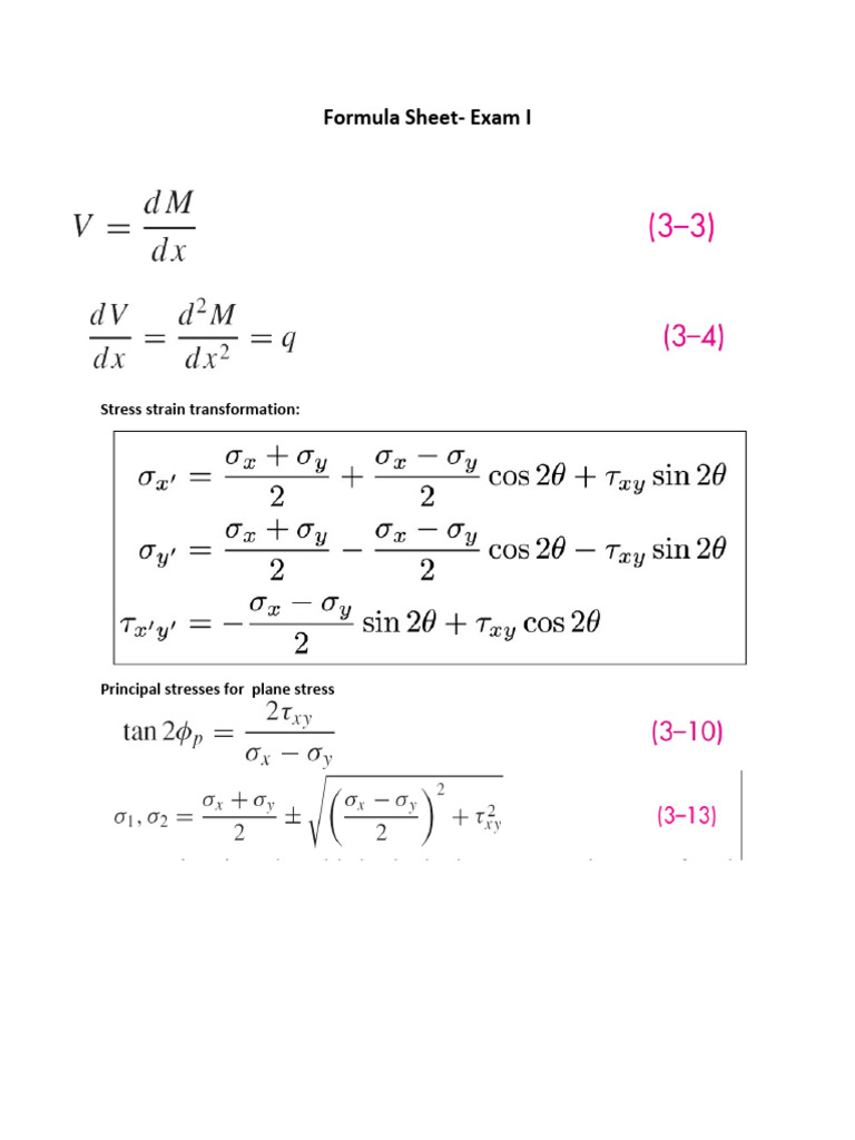 Engineering Stress Formulas | PDF