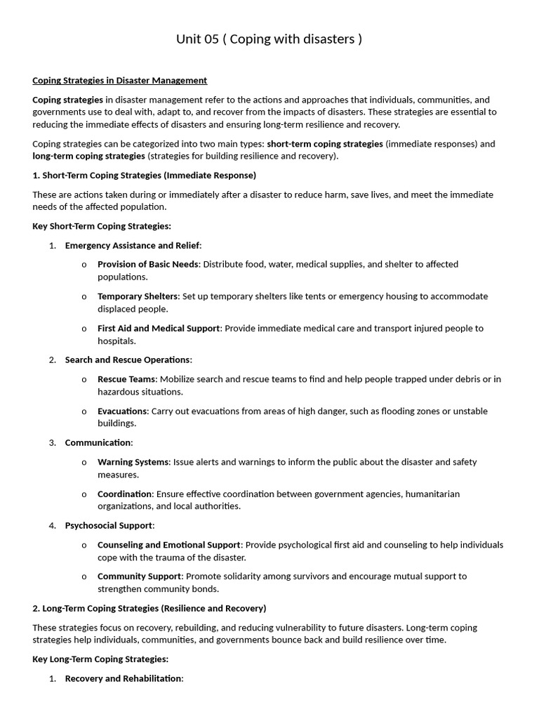 Unit 05 Coping with Disasters | PDF | Emergency Management | Disaster ...