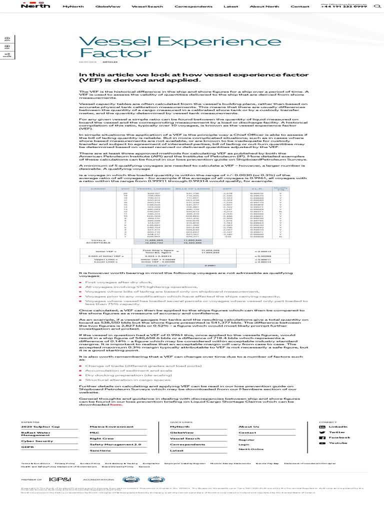 Vessel Experience Factor - North | PDF