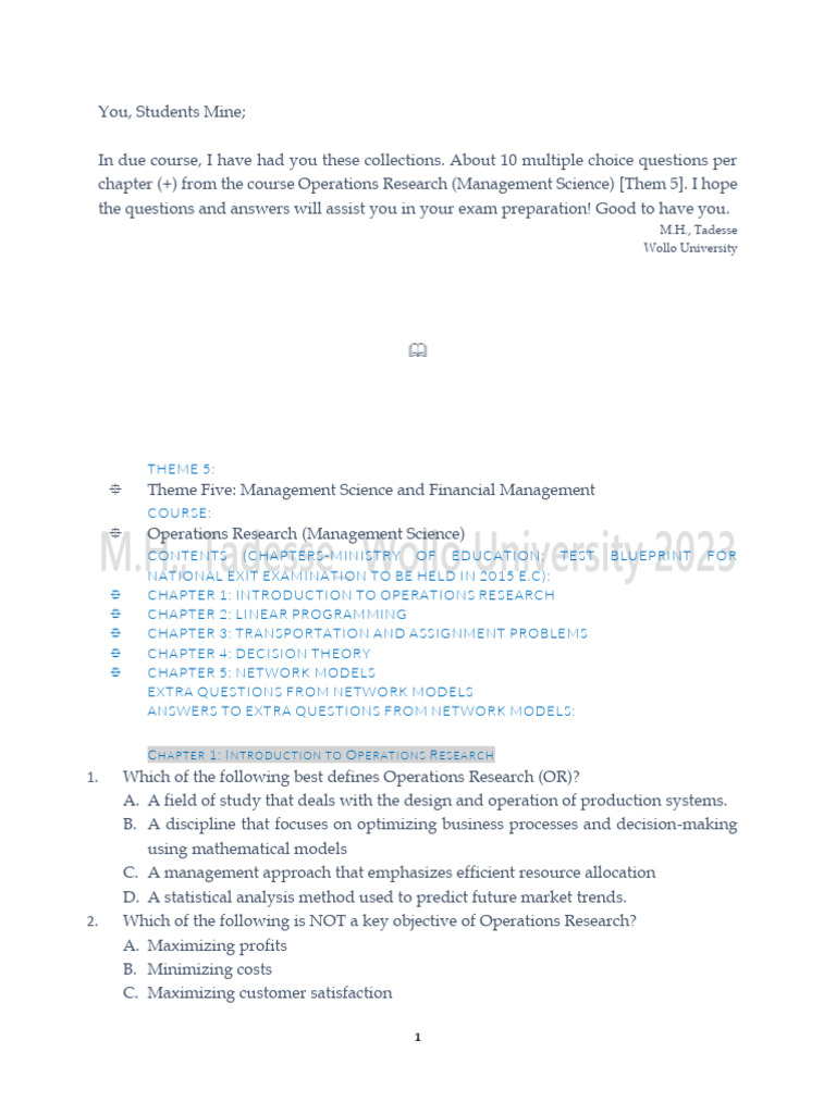 Operations Research - (Or) - Management Science | PDF | Mathematical Optimization | Linear ...