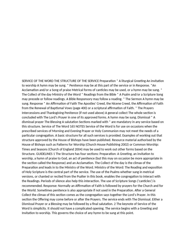 SERVICE OF THE WORD THE STRUCTURE OF THE SERVICE Preparation | PDF ...