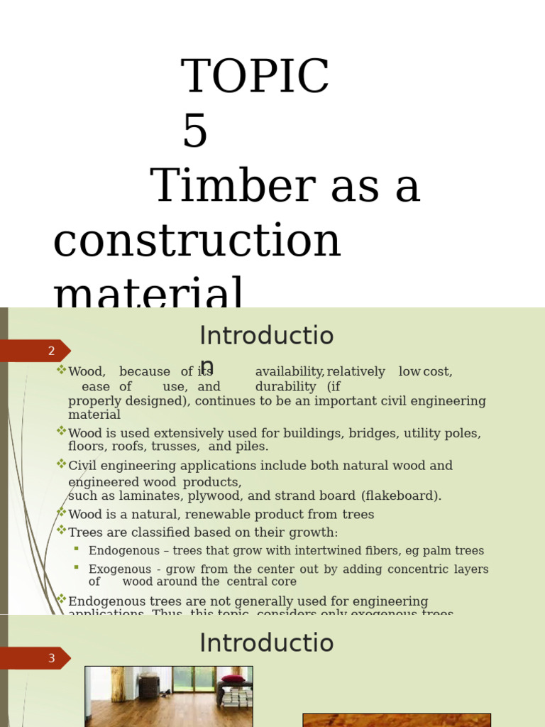 CEE 3111 Topic 5 - Timber As A Construction Material | PDF | Wood | Lumber
