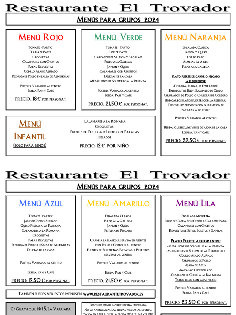 Menús para Grupos 2024 | PDF | ensalada | Preparación de comida y bebida