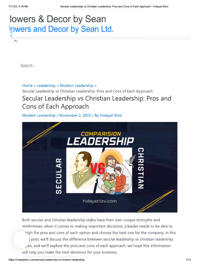 Secular vs Christian Leadership-Pros and Cons | PDF Secular vs Christian Leadership-Pros and Cons | PDF
