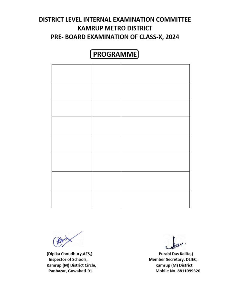 Routine Class X Pre Board Exam 2024 | PDF
