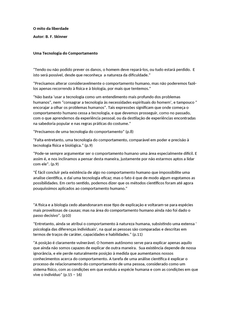 Fichamento - O Mito Da Liberdade | PDF | Comportamento | Humano