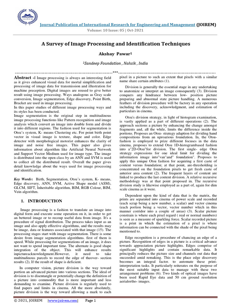A Survey of Image Processing and Identification Techniques | PDF | Image Segmentation | Support ...