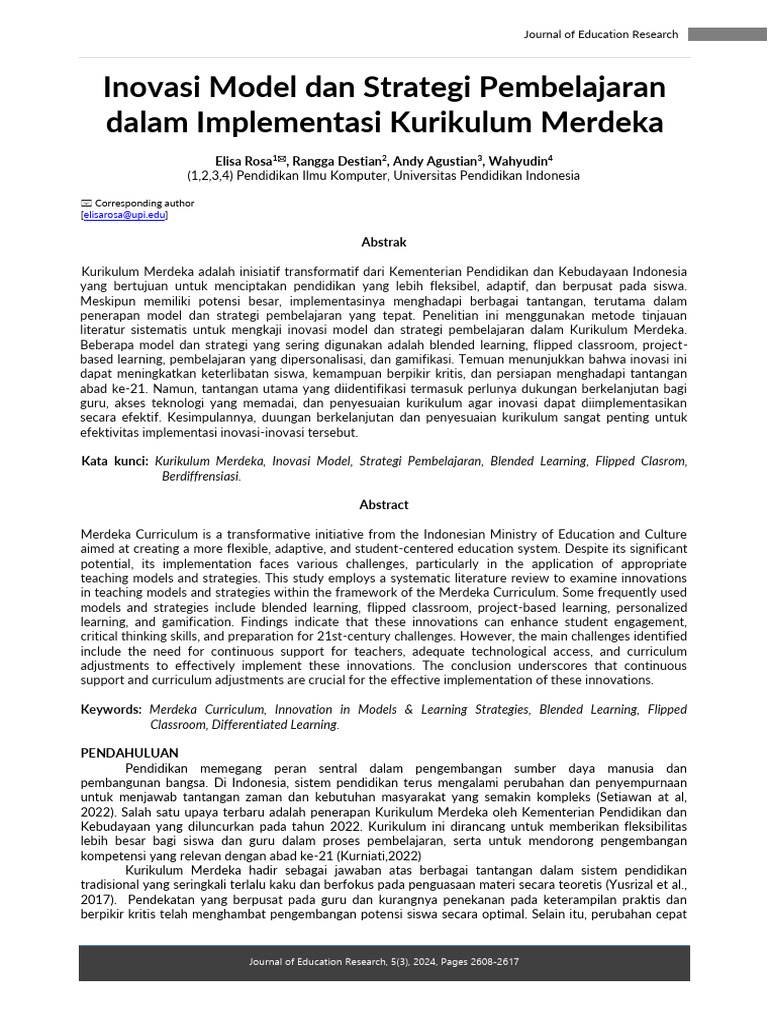 Inovasi Model Dan Strategi Pembelajaran Dalam Implementasi Kurikulum ...