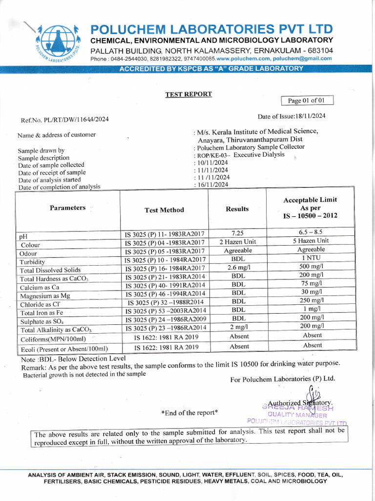 Water Quality Test Report Summary | PDF | Hydrology | Environmental ...