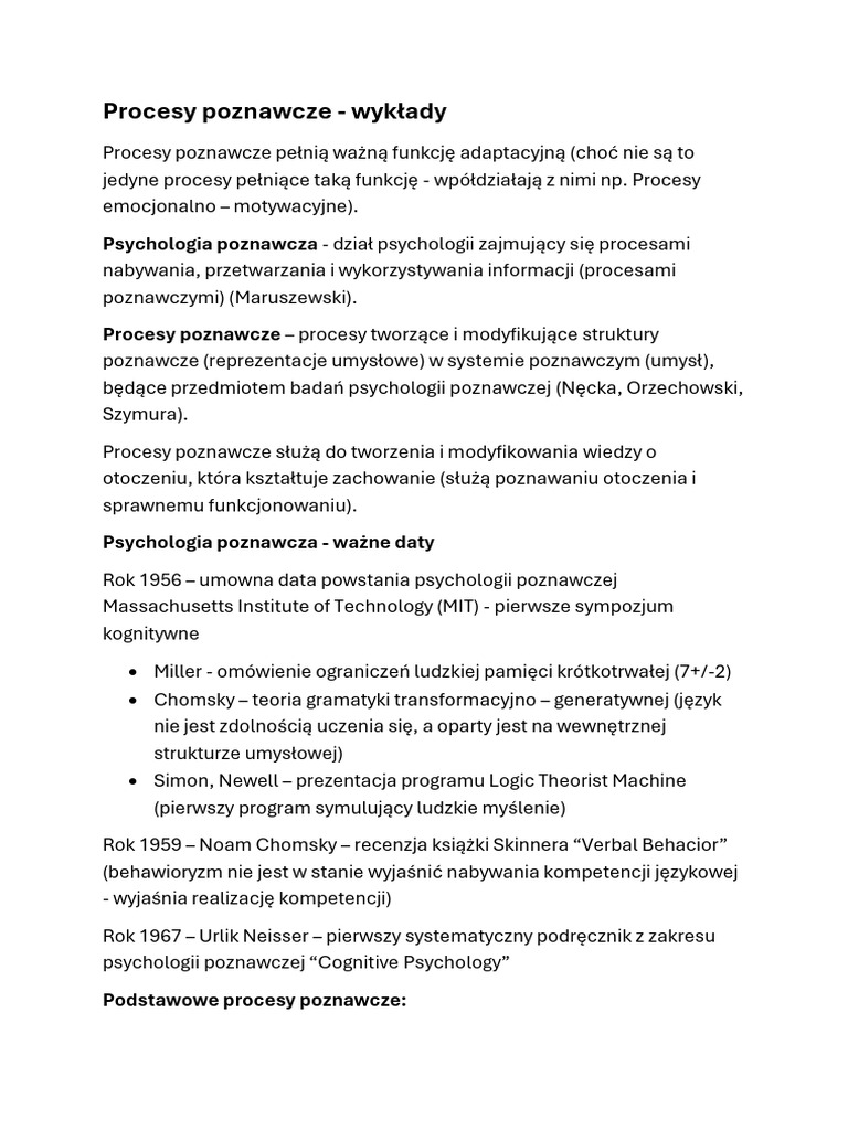 Procesy Poznawcze Wykład | PDF
