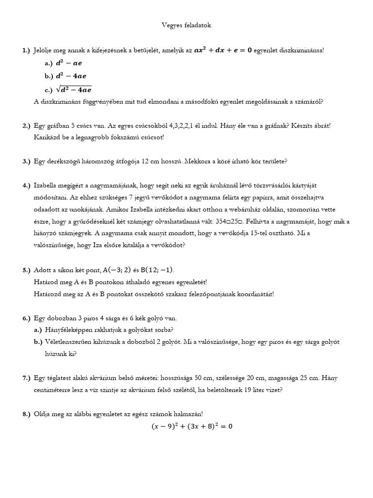 Vegyes Feladatok | PDF
