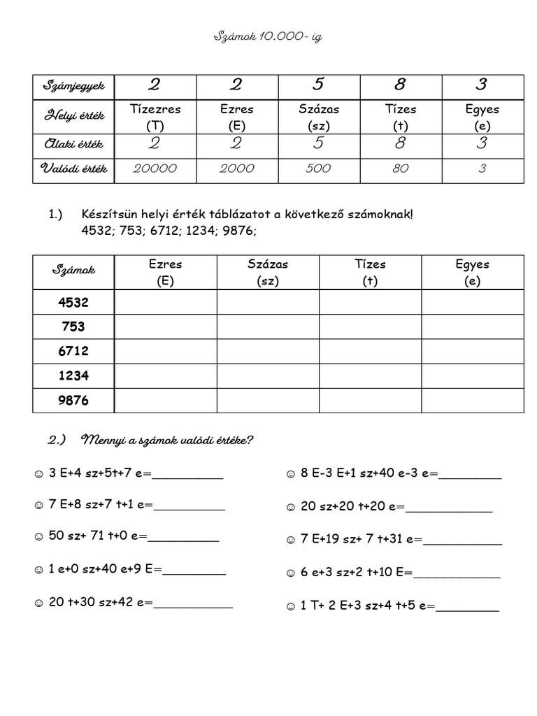Számok 10000-Ig | PDF