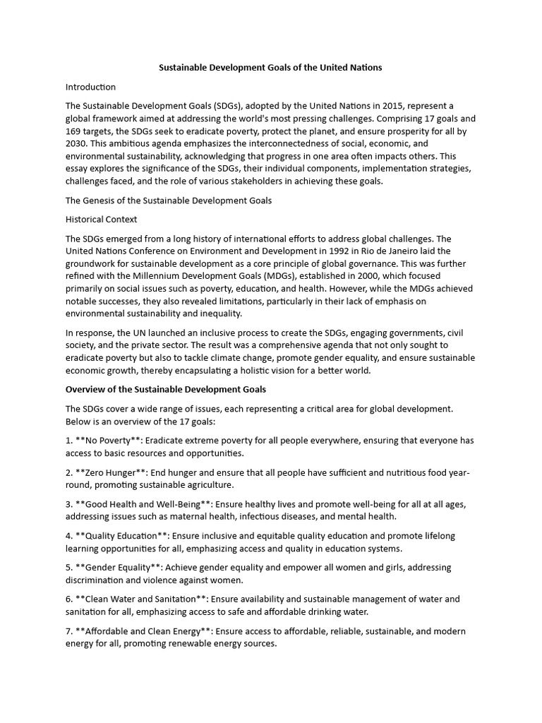 UN Sustainable Development Goals Overview | PDF | Sustainability ...