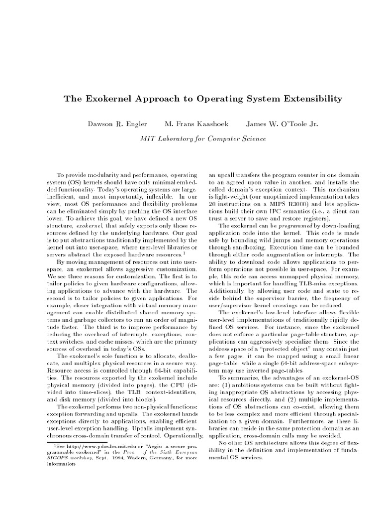 exo-abstract | PDF | Operating System | Kernel (Operating System)