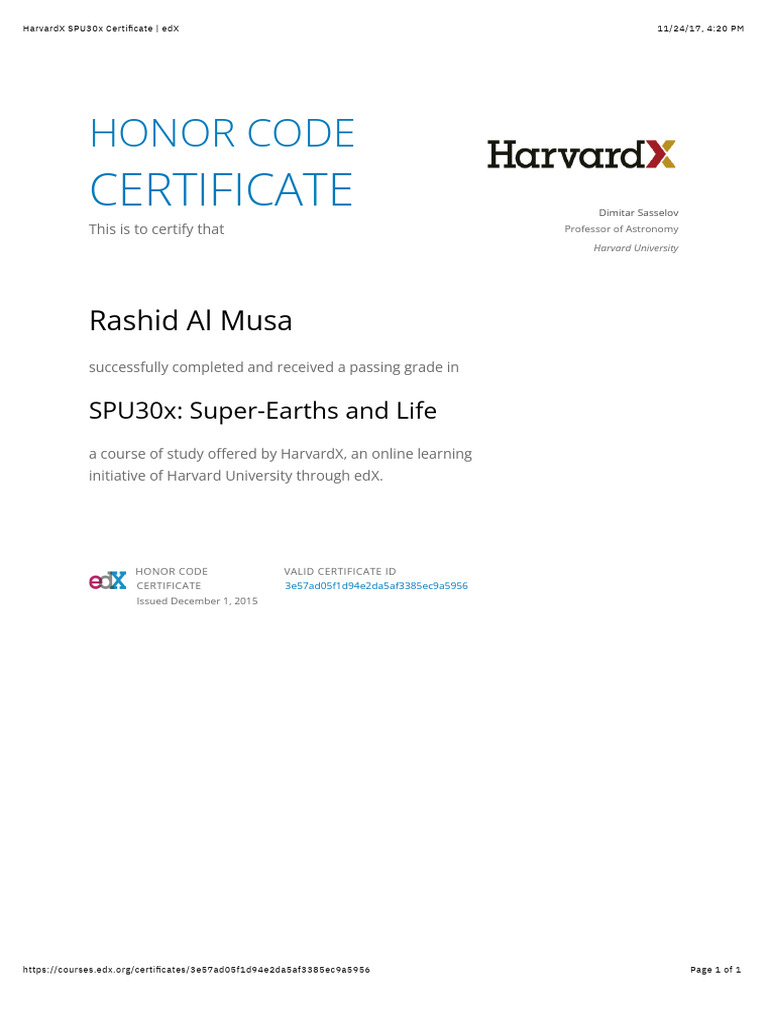 HarvardX SPU30x Certificate Edx PDF | PDF