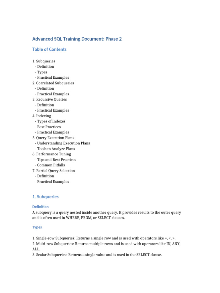 Advanced SQL Training Phase2 | PDF | Database Index | Data Management
