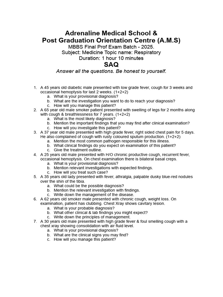 Respiratory Question Ams | PDF | Pneumonia | Respiratory Diseases