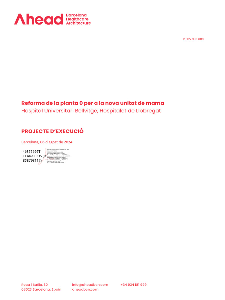 240806 1273hb u00 Projecte Executiu Ahead Signat | PDF