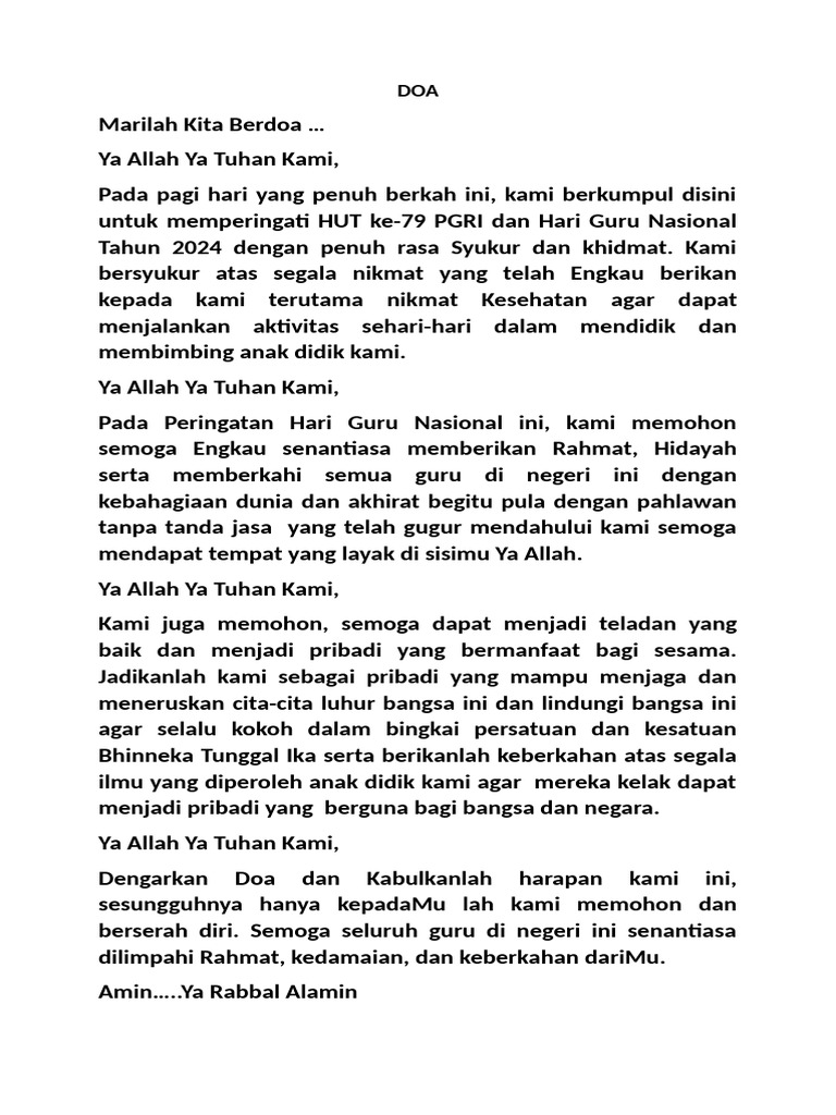 Doa Peringatan HUT PGRI ke-79 | PDF