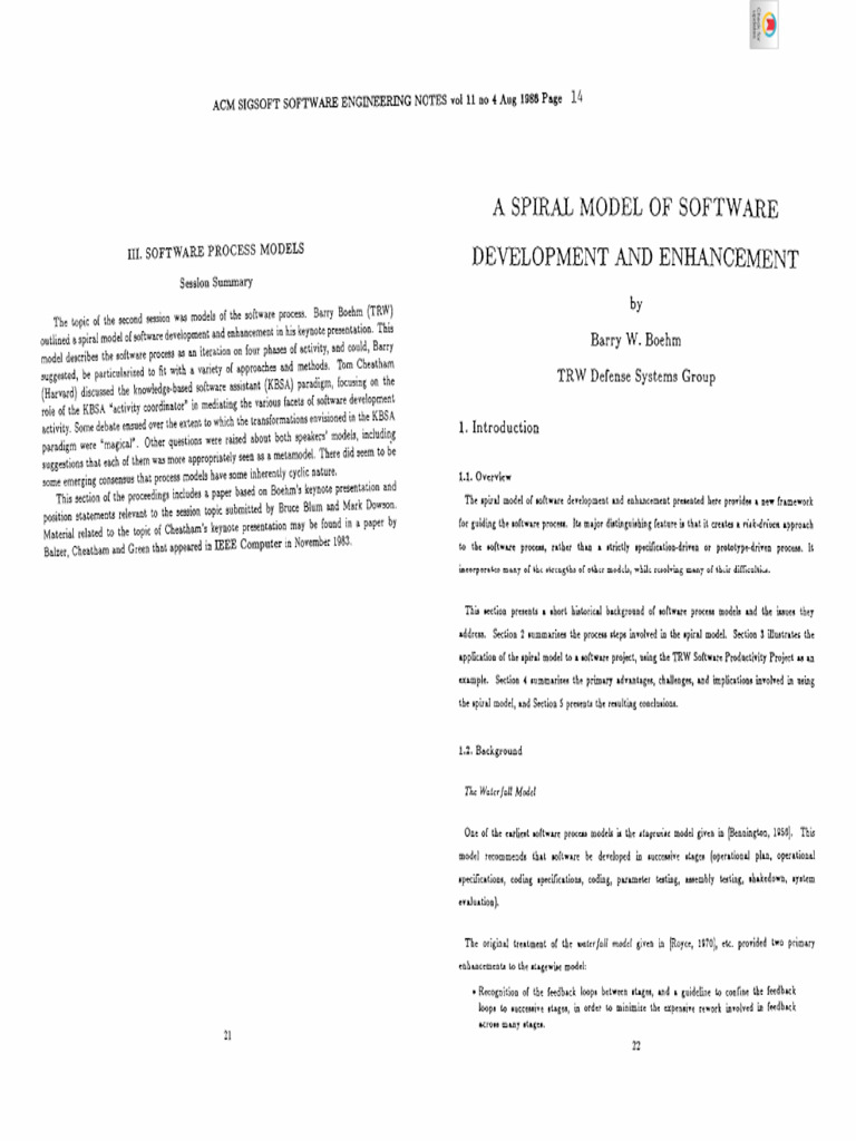 A Spiral Model for Software Development and Enhancement-1986 | PDF