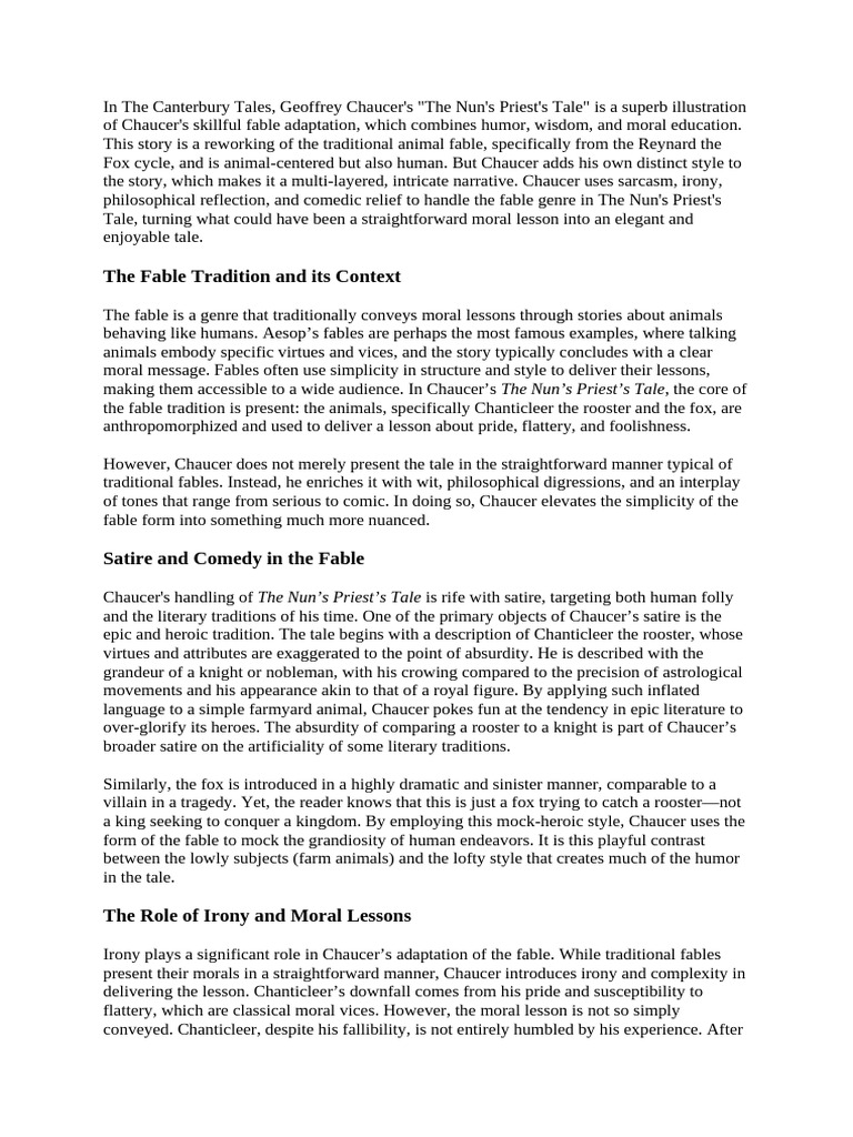 Chaucer's Satirical Fable Analysis | PDF | Fable | Satire