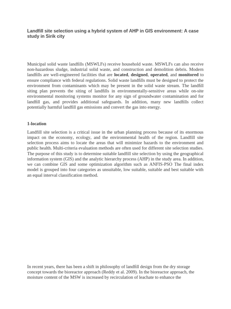 Landfill Site Selection Using A Hybrid System of AHP in GIS Environment | PDF | Landfill ...