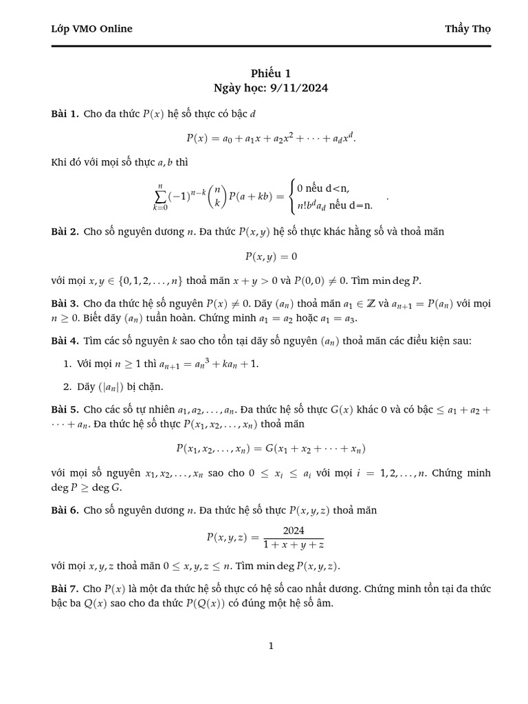 VMO online Phiếu 1 | PDF