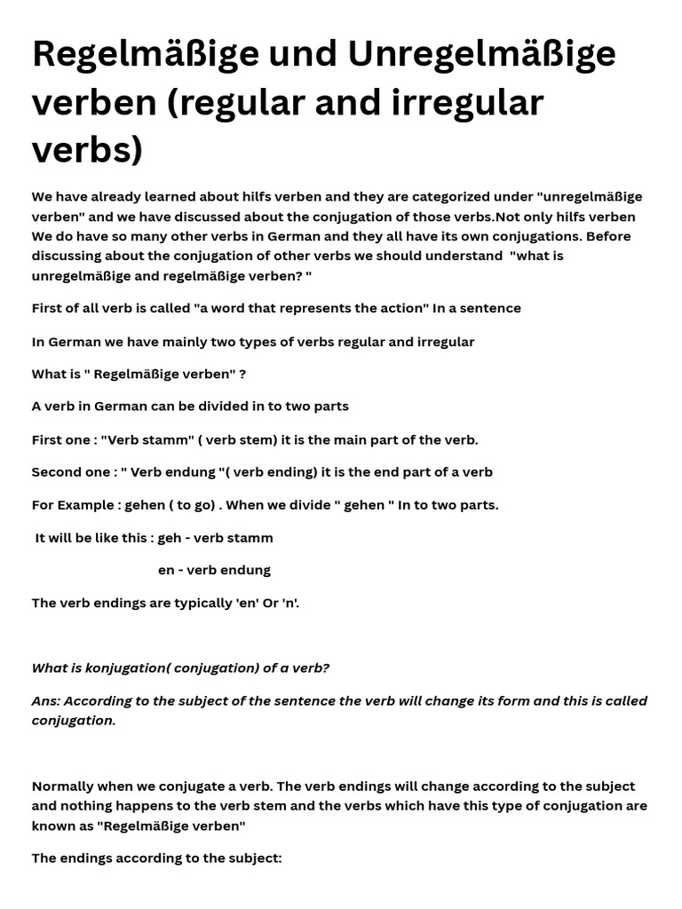 Regular and Irregular Verbs in German | PDF