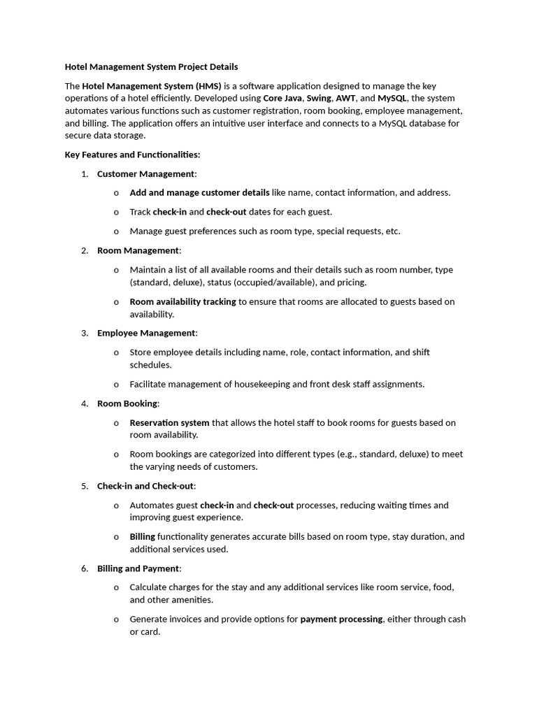 Hotel Management System Overview | PDF | Databases | Invoice