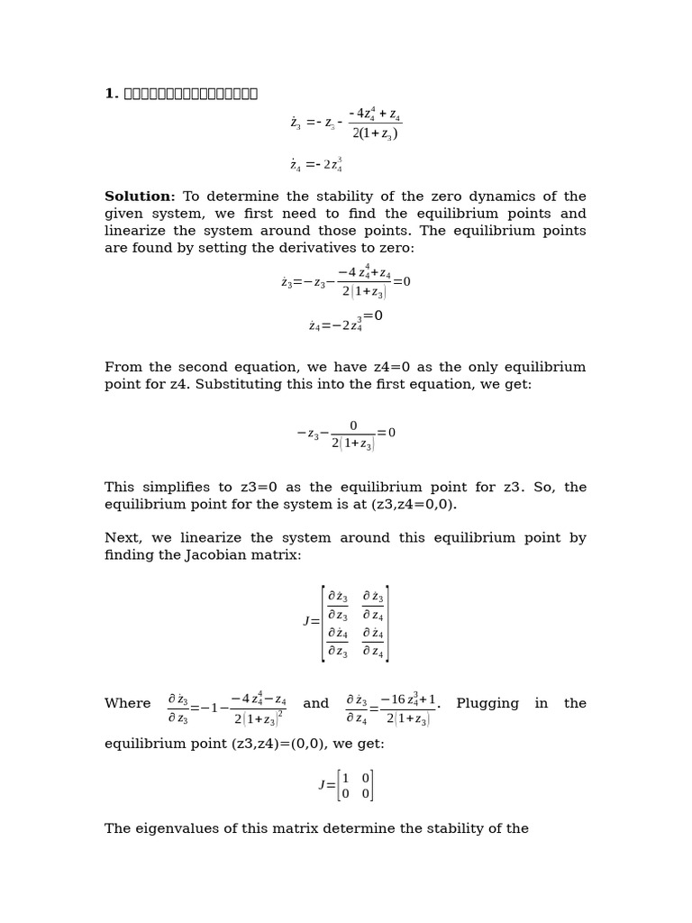 Zero Dynamics Stability Analysis | PDF | Stability Theory | Subtraction