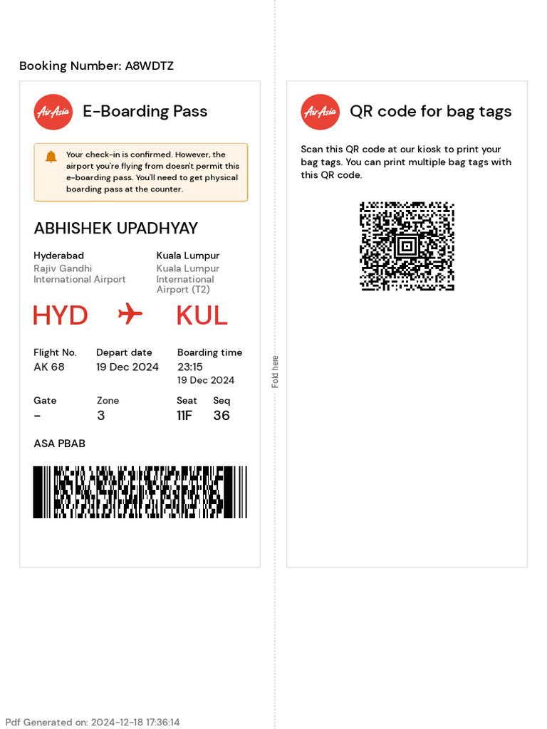Boarding Pass HYD-MAL | PDF