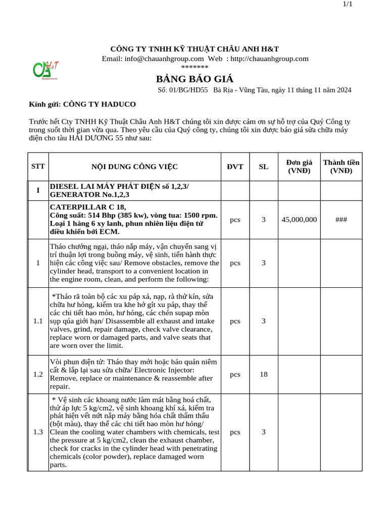 Bảng báo giá HD55 - 11.2024 | PDF