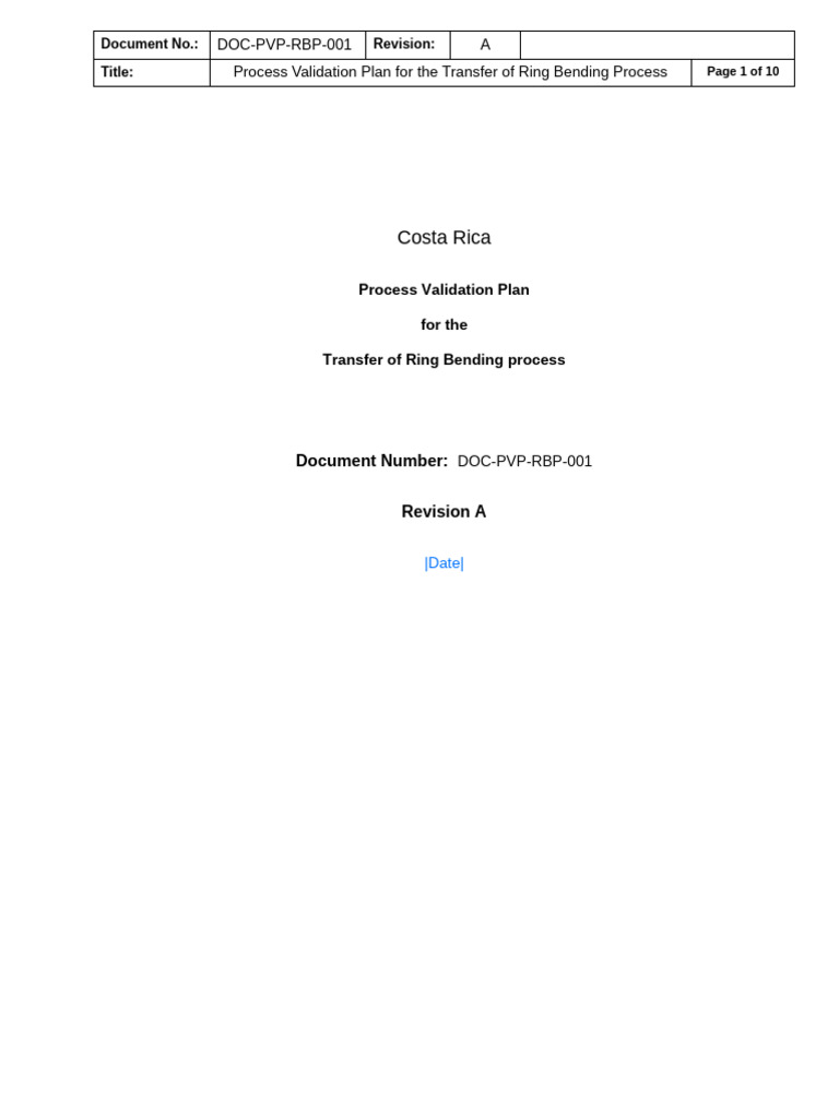 Ring Bending Process Validation Plan | PDF | Verification And ...