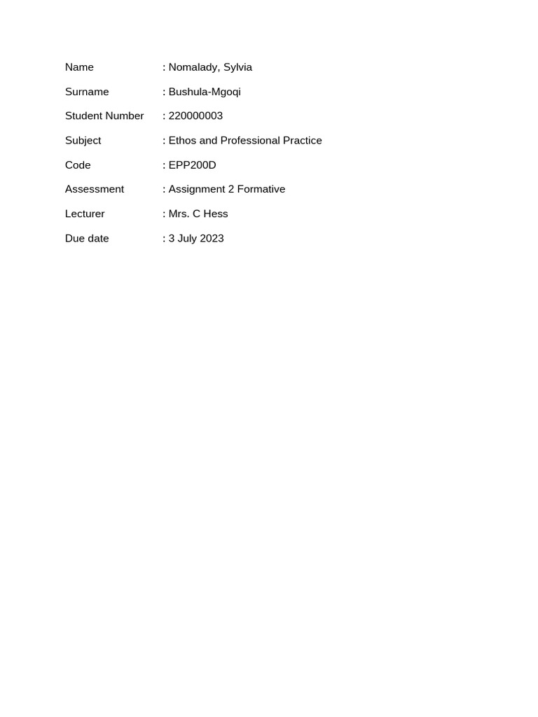 EPP Formative- Mgoqi_085827 | PDF | Nursing | Patient