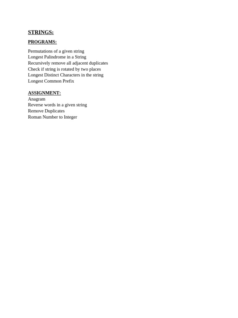 Data Structures For Placement Training Strings 18 10 2023 Pdf String Computer Science