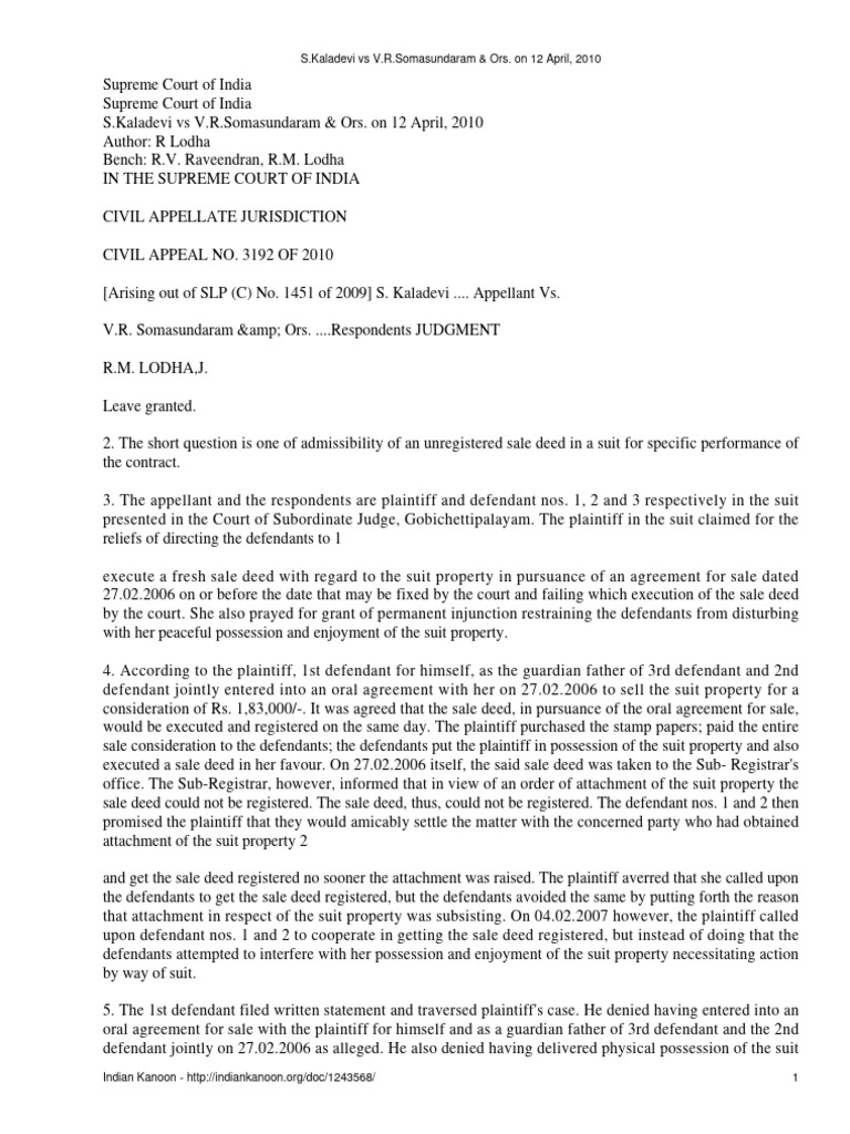 Admissability of Unregistered Document - April, - 2010 | PDF | Lawsuit ...