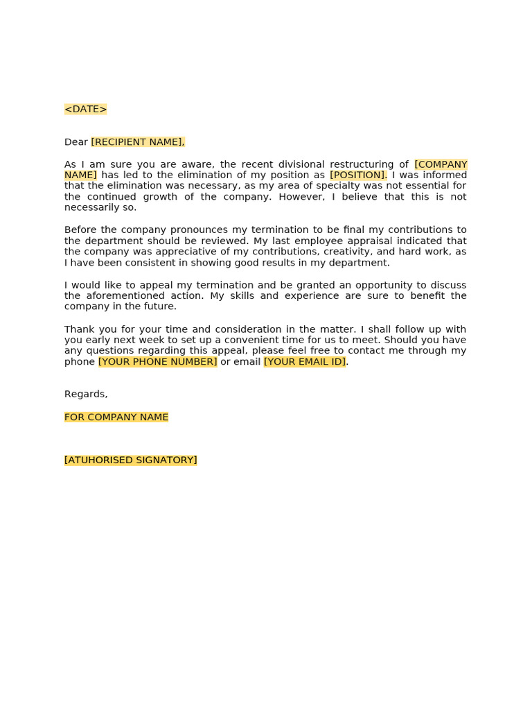 Appeal for Employment Termination | PDF