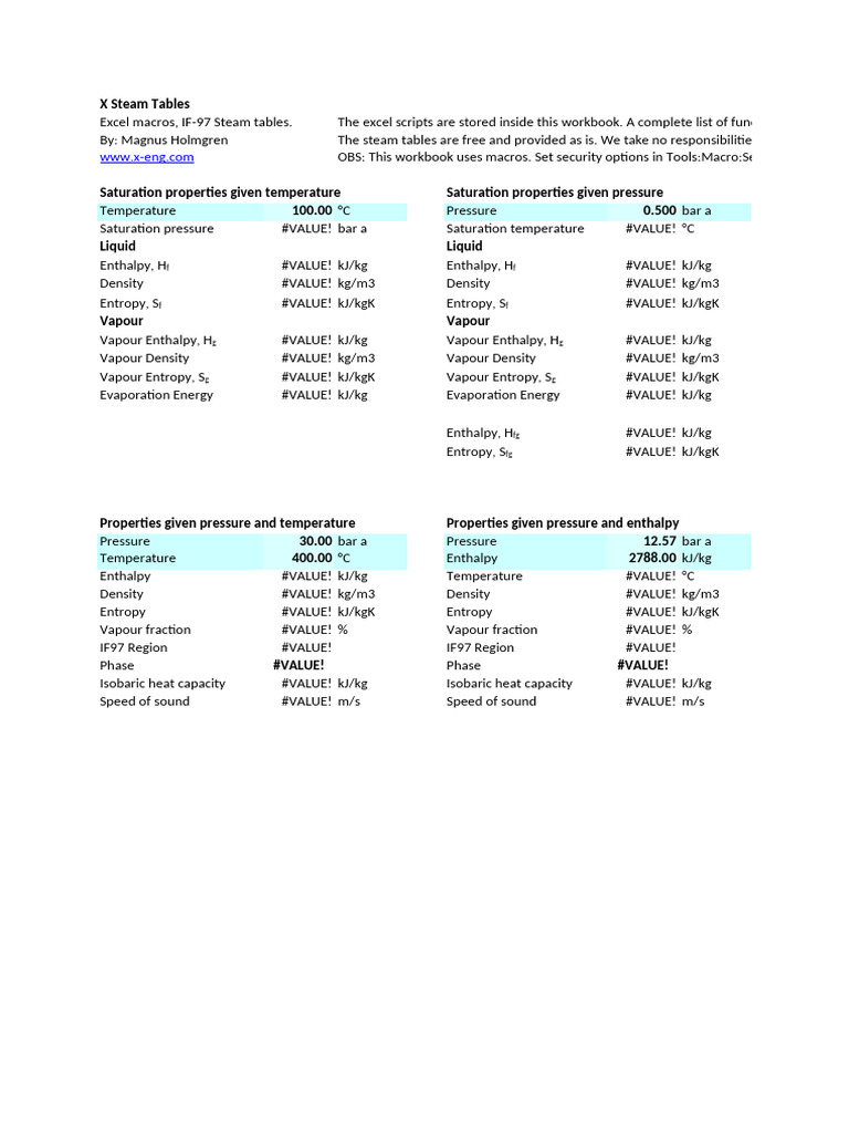 Steam Table Excel Format (Original) | PDF | Heat Capacity | Enthalpy