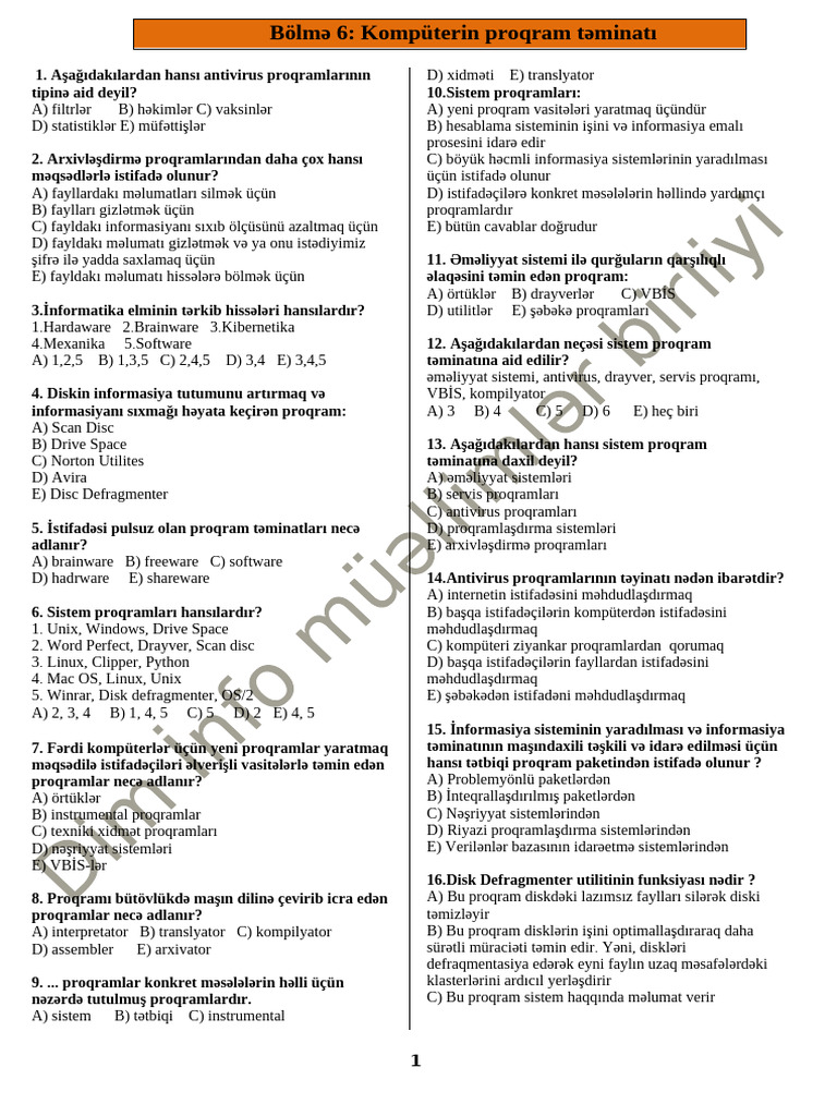 Proqram Təminatı Bütün Hissə | PDF