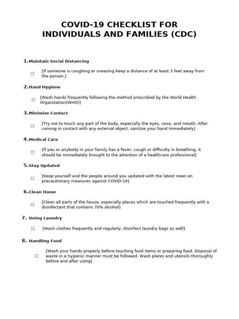 COVID-19 Checklist For Individuals and Families (CDC) | PDF