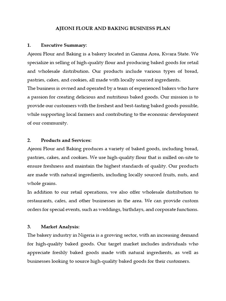 Ajeoni Flour and Baking Business Plan | PDF | Baking | Bakery