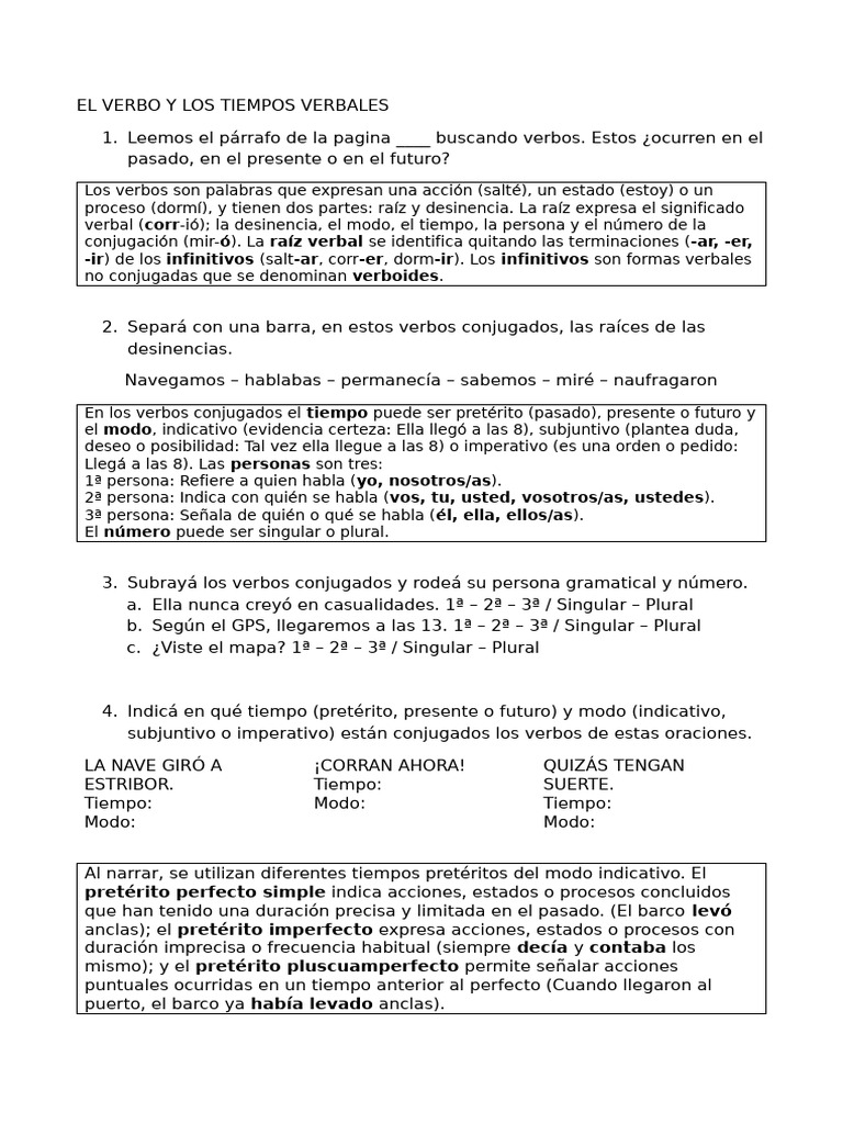 El Verbo y Los Tiempos Verbales | PDF | Verbo | Tipología Lingüística