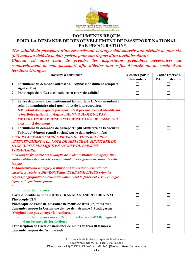 Renouvellement Passeport Par Procuration | PDF | Passeport | Mission ...