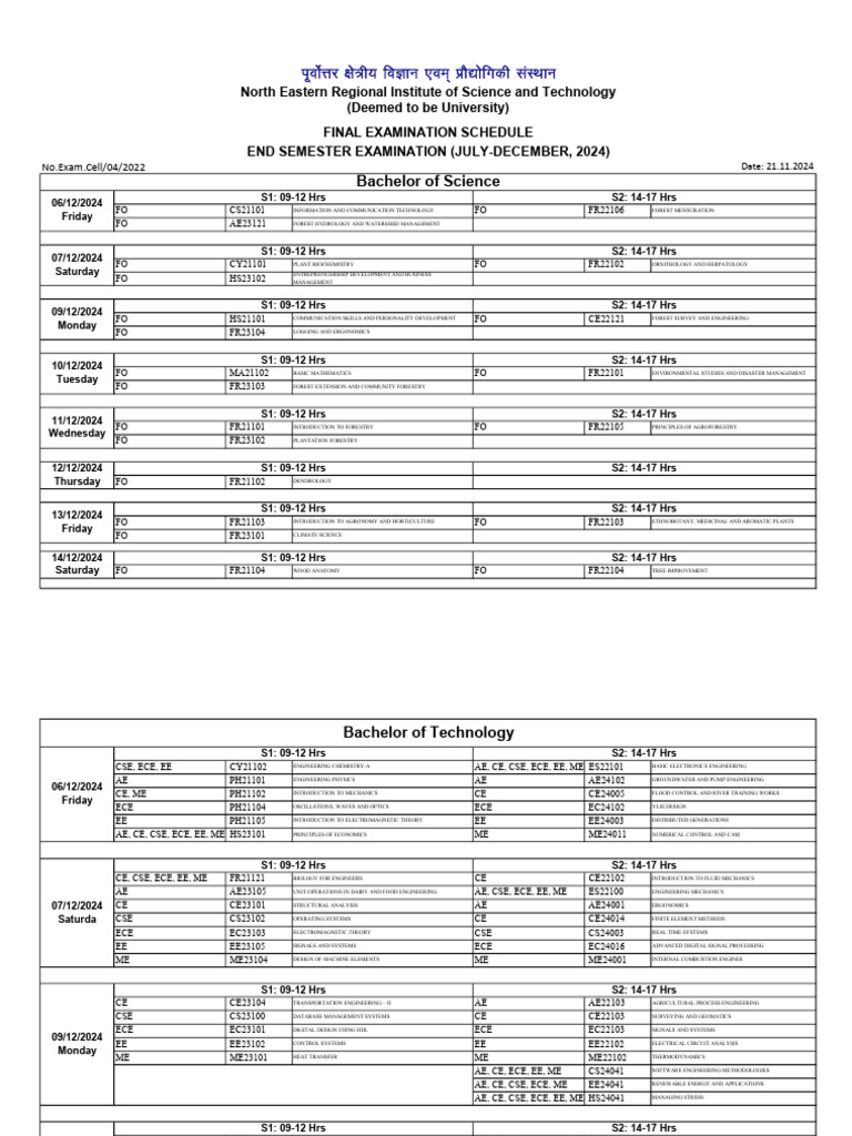 Final Exam. Schedule (July-December 2024) | PDF | Electronic Engineering | Engineering