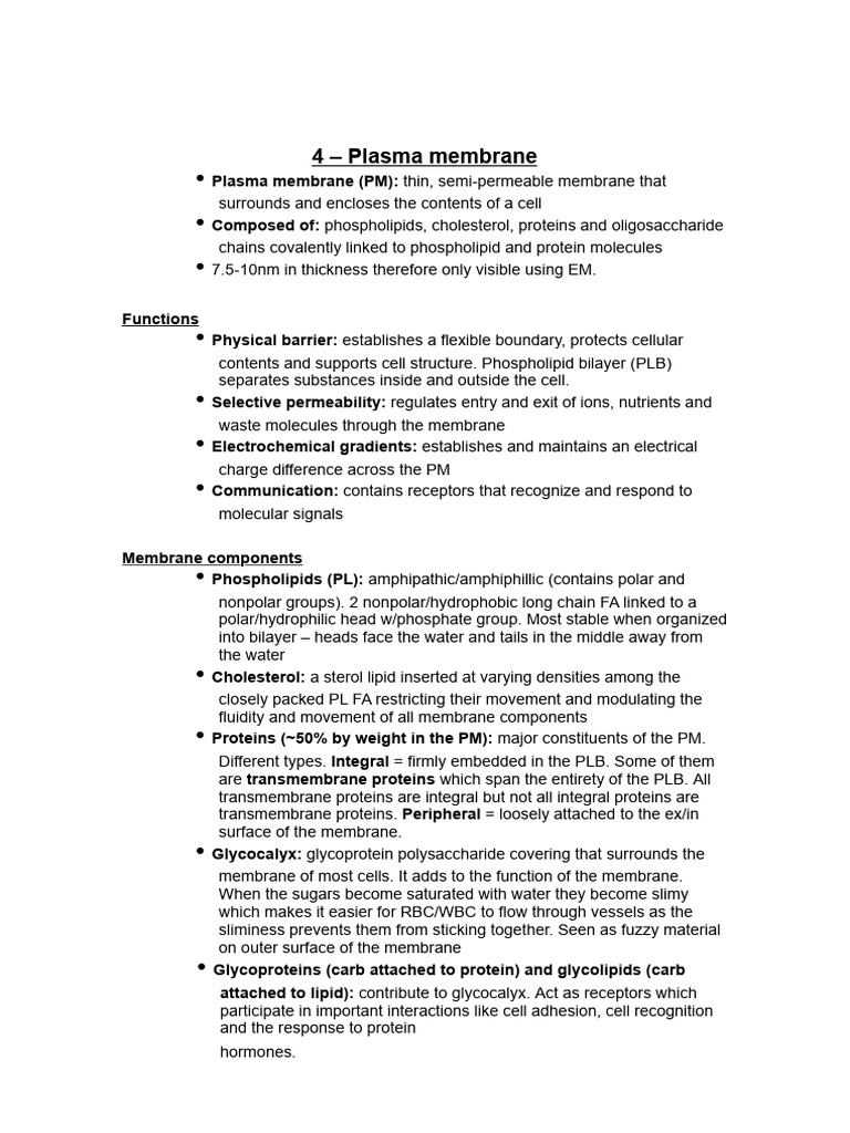 4 - Plasma membrane.docx | PDF | Cell Membrane | Molecular Biology
