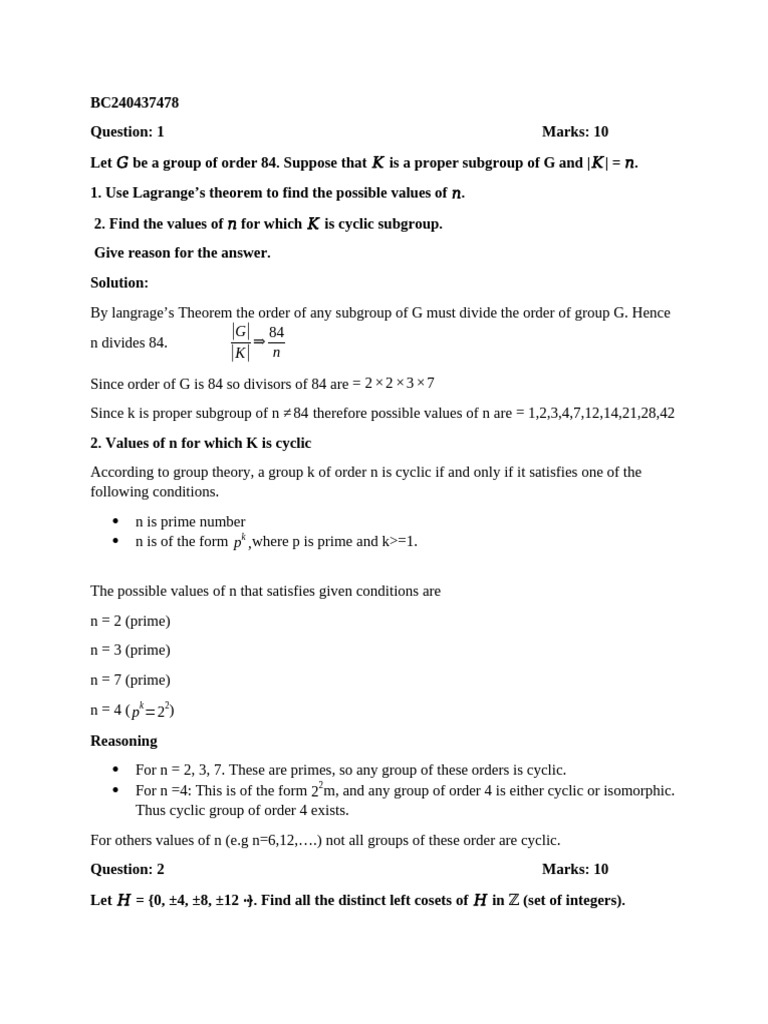 MTH 405 Assignment 1 Fall 2024 | PDF
