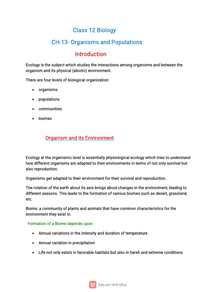Notes-Organisms and Population | PDF